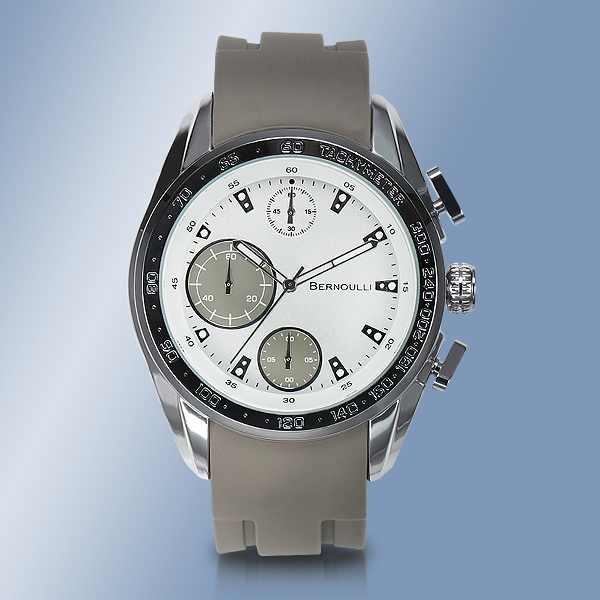 Bernoulli Cretan Chronograph Mens Watch - Grey Strap, Silver Case ...