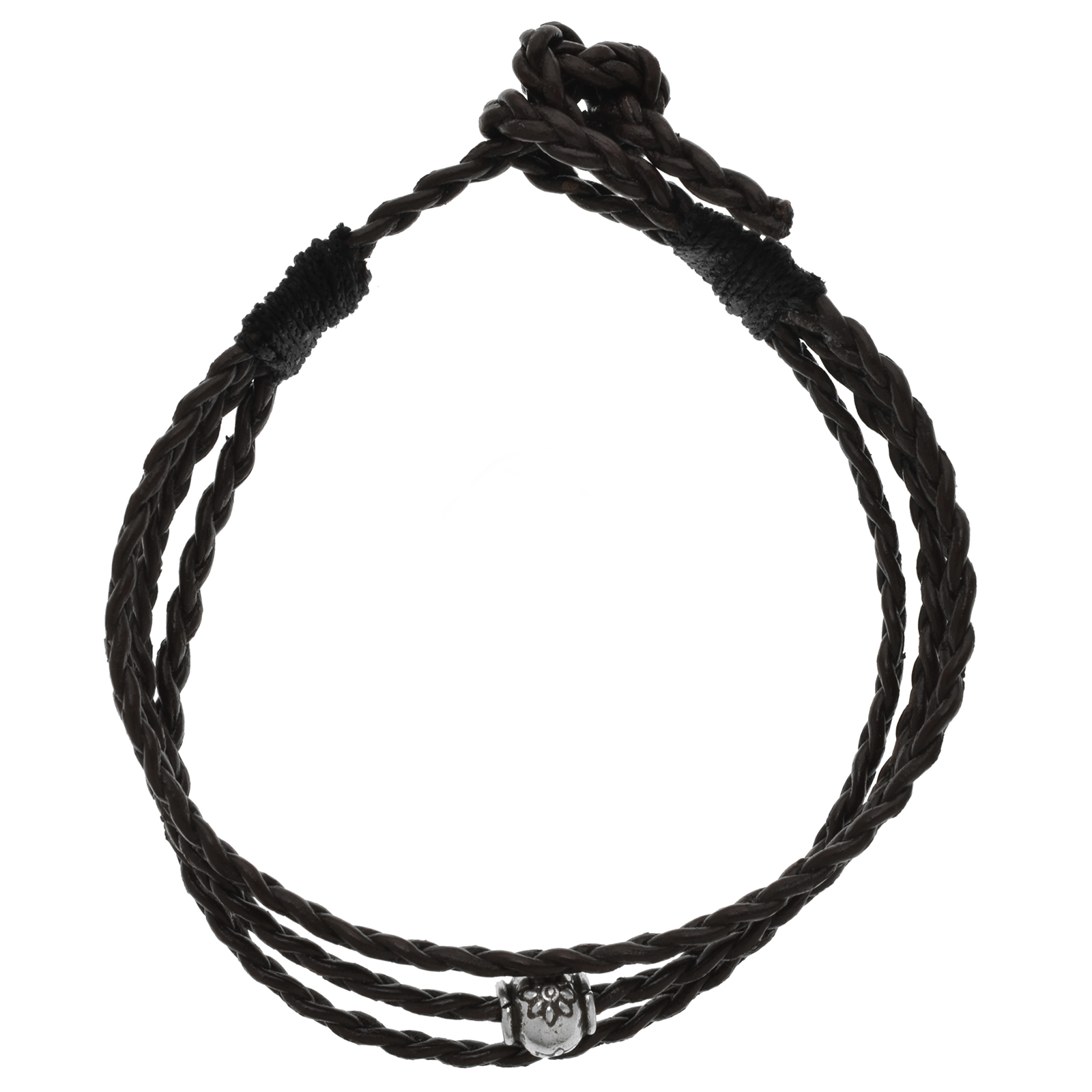 Braided Leather Three Strand 8" Bracelet with Sterling Silver Accent ...