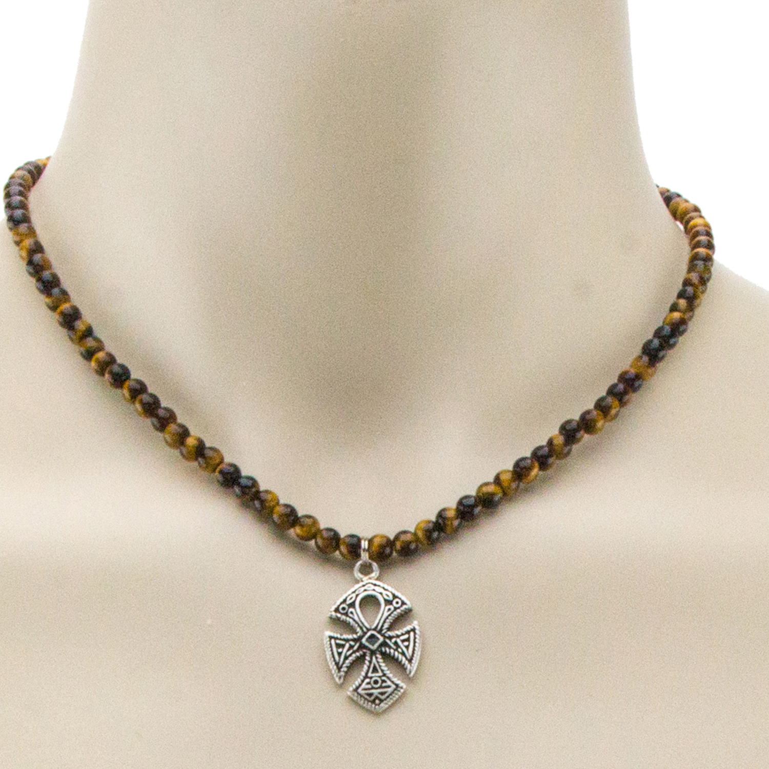 Handcrafted Tiger Eye Bead Necklace With Celtic Ankh | Property Room
