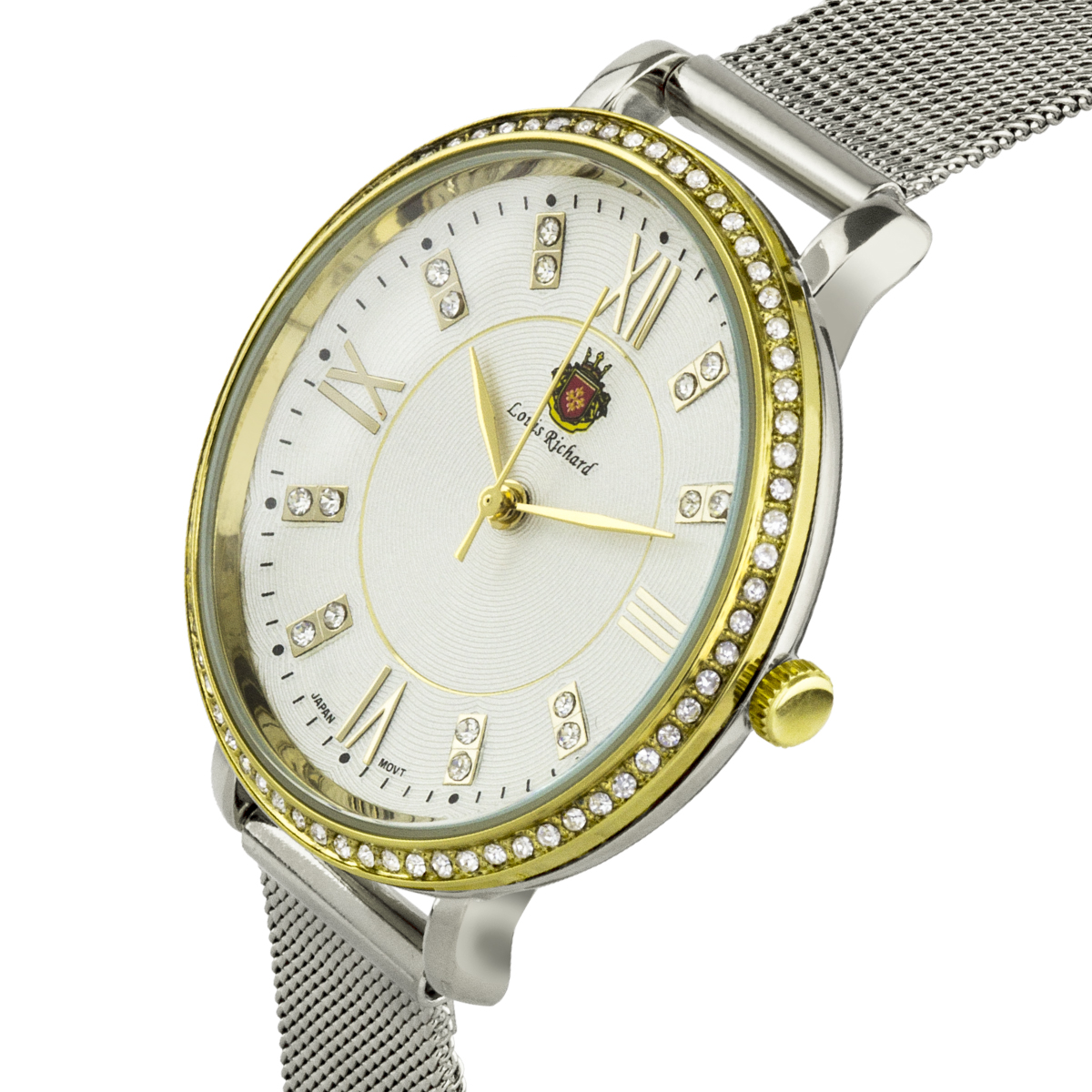 Ladies Watch Silver Mesh Band, Silver Case, Gold Bezel | Property Room