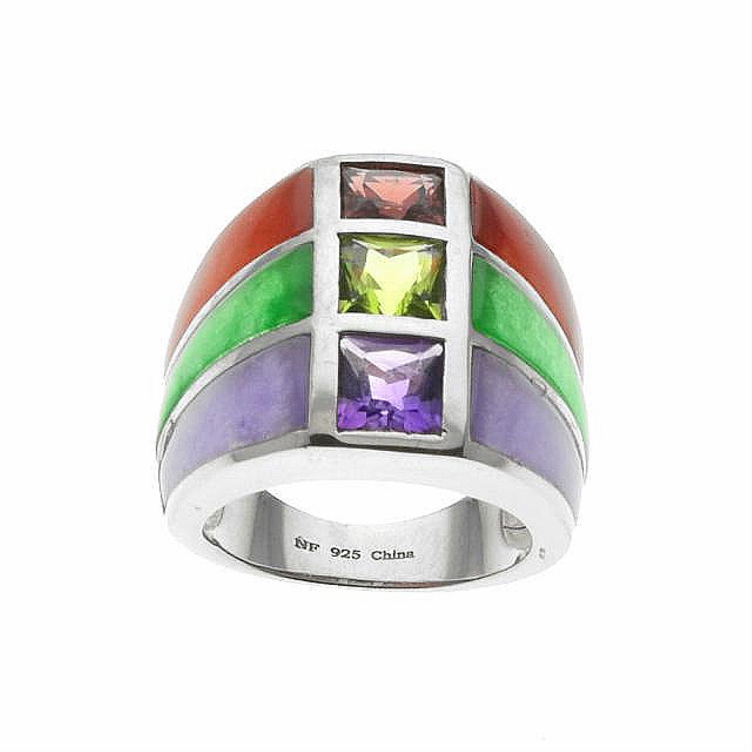 Sterling Silver Triple Row Multi Color Jade & Princess Cut Multi ...