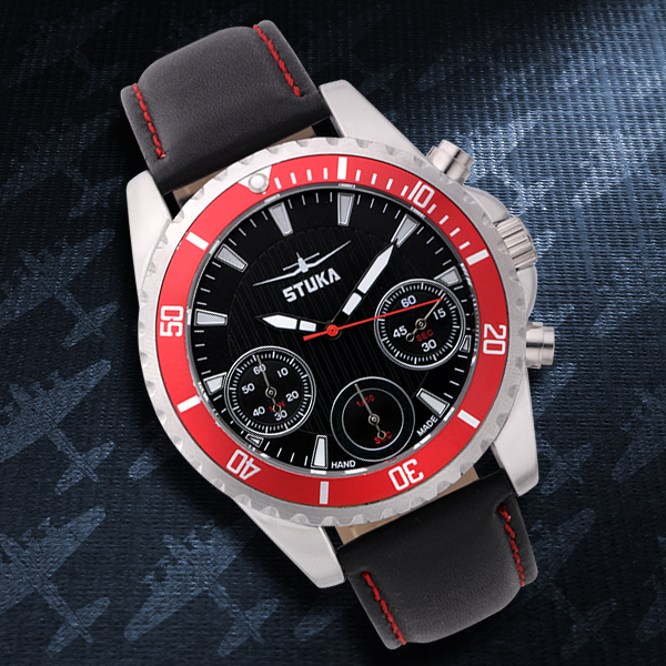 Stuka Hubble Chronograph Mens Watch - Black Leather Strap, Black Dial ...