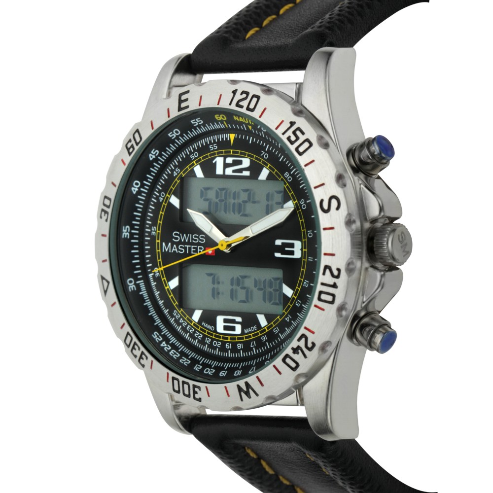 Swiss Master Ana-Digi Aviator Mens Watch - Black Strap, Yellow ...