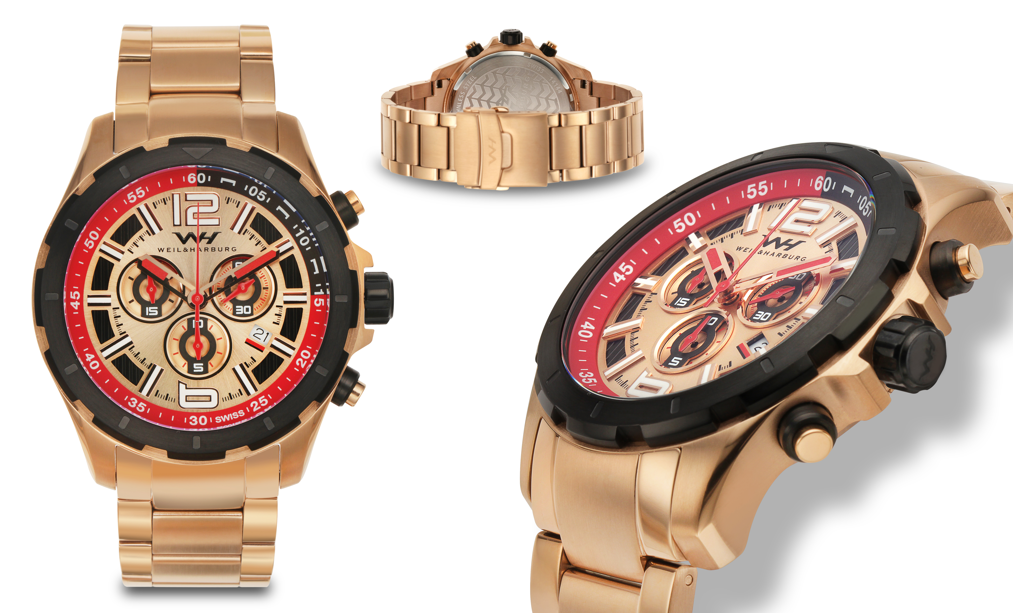 Weil & Harburg Thornton Swiss Chronograph Men's Watch 50mm Stainless ...