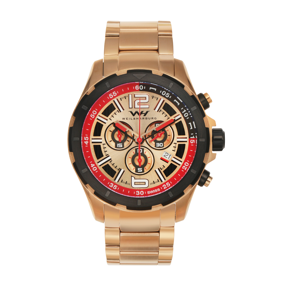 Weil & Harburg Thornton Swiss Chronograph Men's Watch 50mm Stainless ...