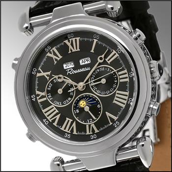 Rousseau Gents Chronicle Automatic Multi-Function Black Leather Strap ...
