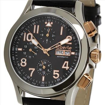 Eberle Gents Federal Automatic Multi-Function Black Leather Strap/Black ...