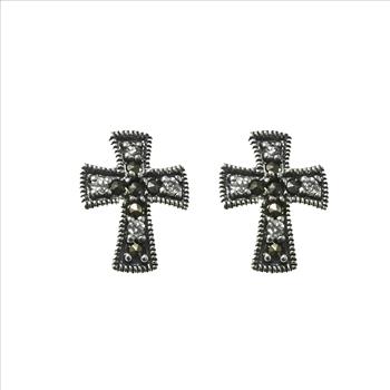 Silvertone Marcasite Cross Stud Earrings | Property Room