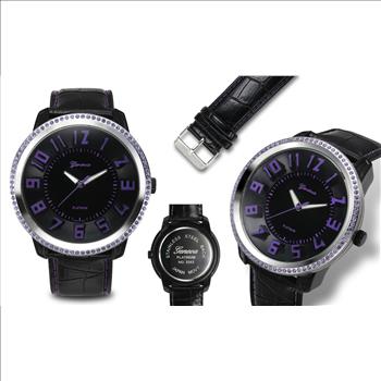 Geneva Platinum Aura 2 Mens Watch - Black Leather Strap, Black Case ...