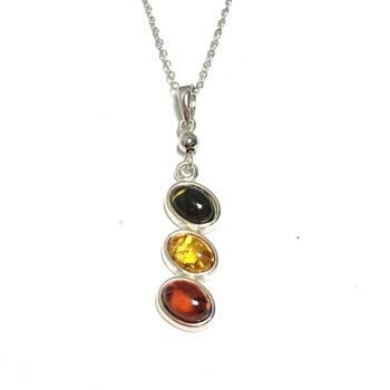 Sterling Silver Tri Color Amber Pendant With Chain | Property Room