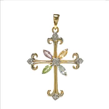 Sterling Silver Multi Gem Cross Pendant | Property Room