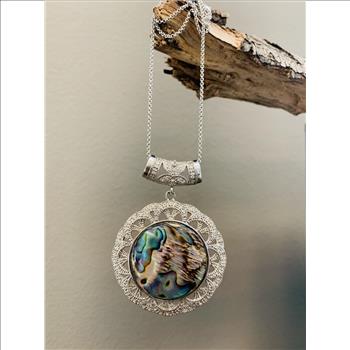 Sterling Silver Round Abalone Tubular Bail Pendant | Property Room