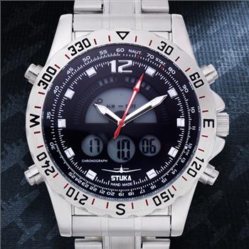 Stuka Warhawk Ana-Digi Mens Watch - Steel Bracelet, Black Dial ...