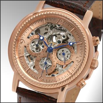 Rousseau Gents Emissary Automatic Multi-Function Skeleton Brown Leather ...