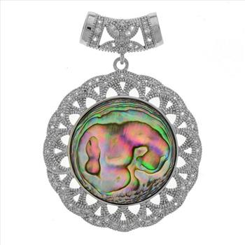 Sterling Silver Round Abalone Tubular Bail Pendant | Property Room