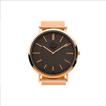 NY London Quasar Mens Watch - Rose Gold Mesh Bracelet, Grey Dial ...