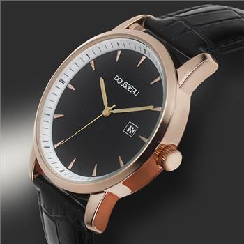 Rousseau Rameau Mens Watch - Black Band, Rose Gold Case, Black Dial ...