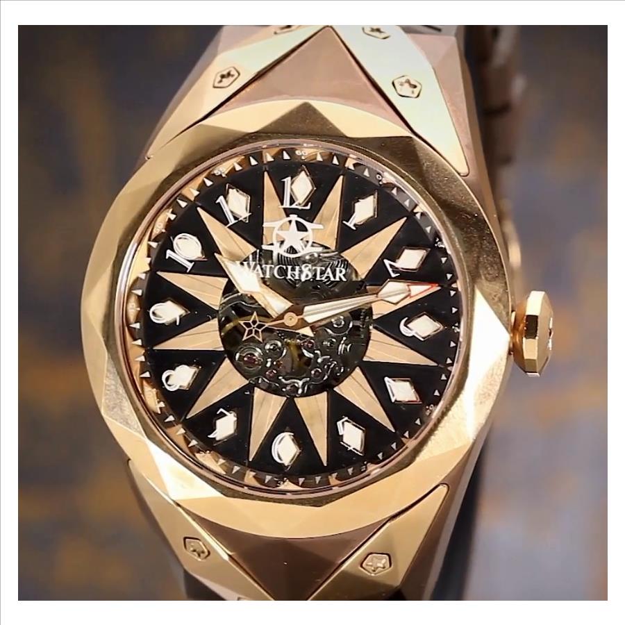 Watchstar 47mm Superstar 21 Jewel Skeleton Automatic Rose Gold/Black ...