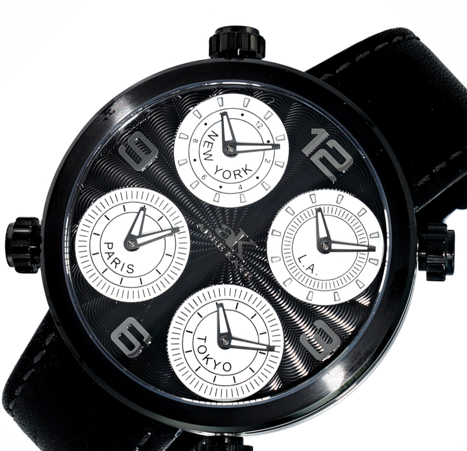 4-TIME ZONE WATCH, DOUBLE LAYER DIAL, GENUINE LEATHER BAND, AK2275 ...