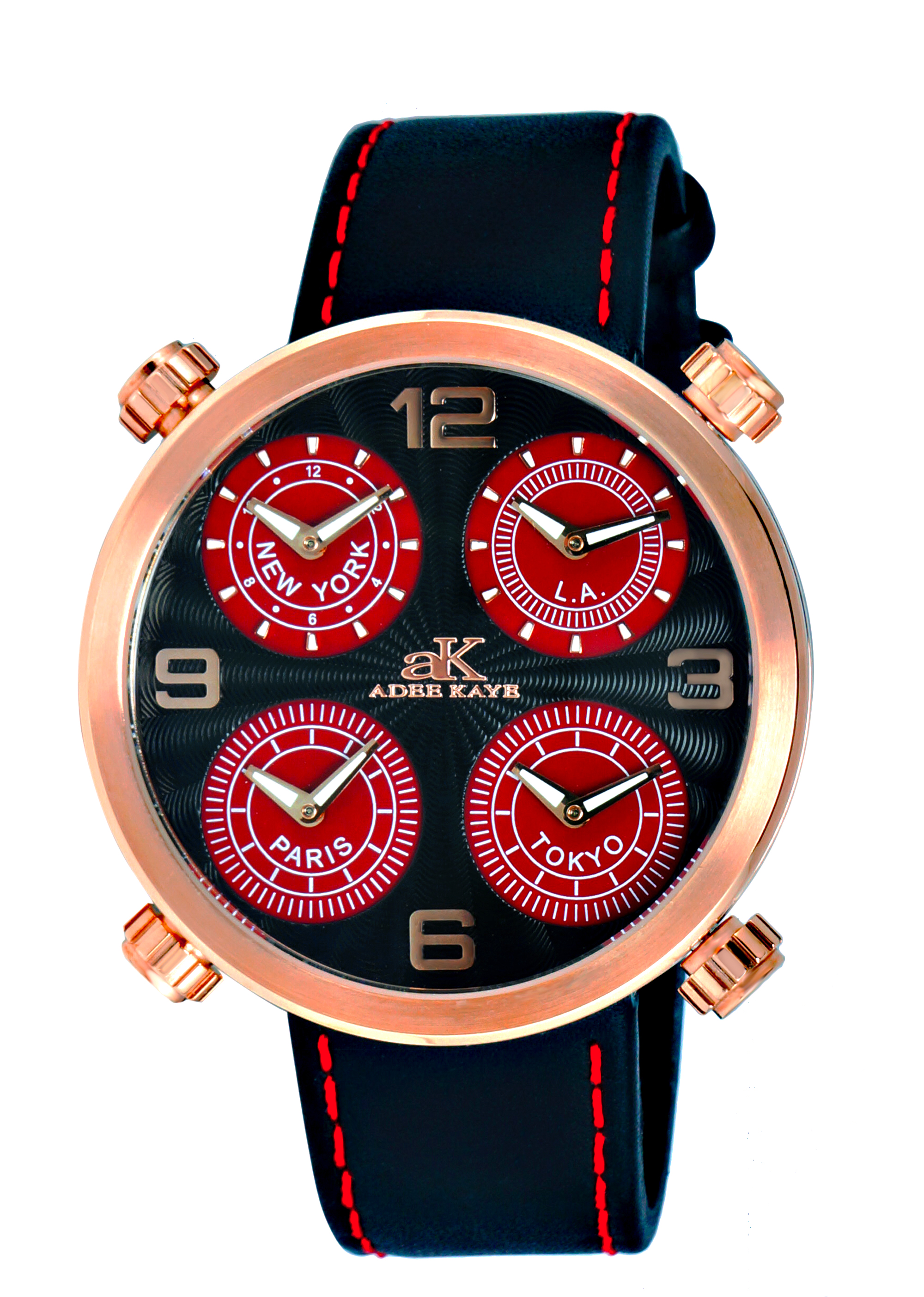 4-TIME ZONE WATCH, DOUBLE LAYER DIAL, GENUINE LEATHER BAND, AK2275-MRG ...