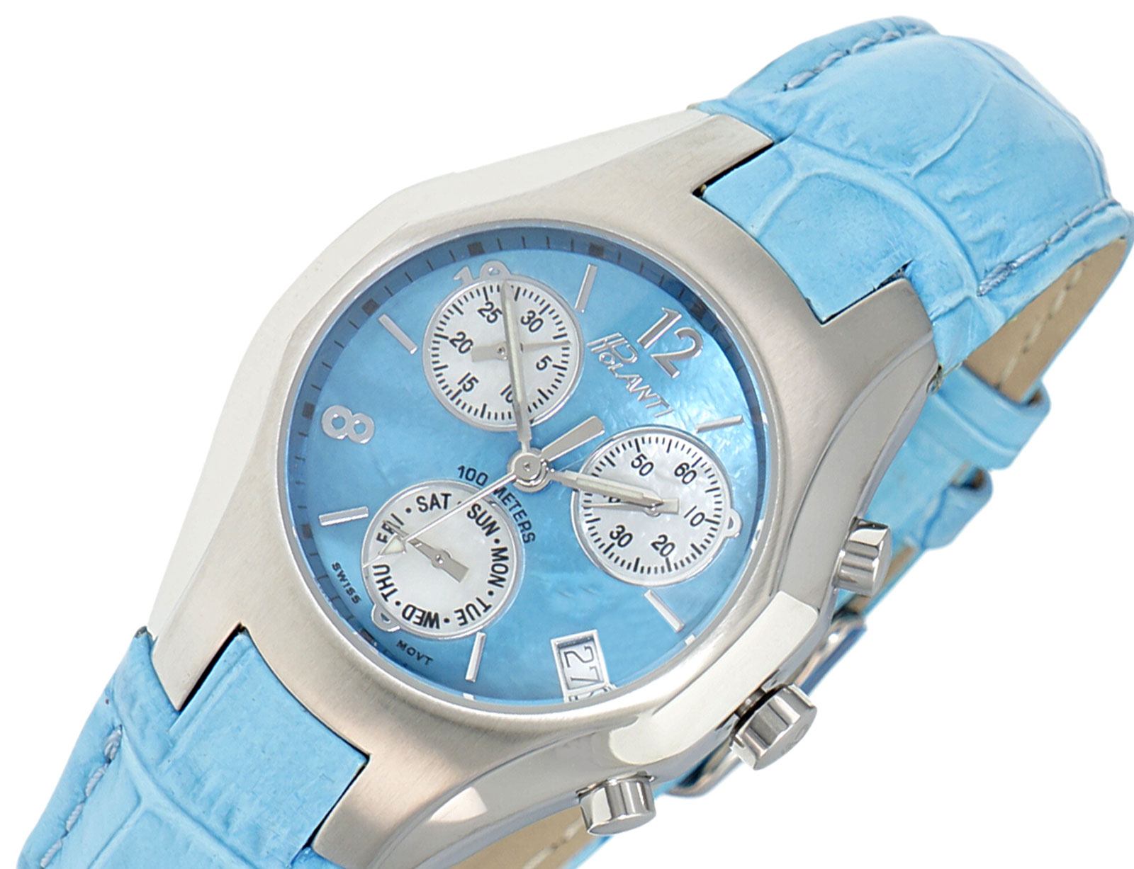 Lechateau Swiss Quartz Chronograph Movement, Date window , Light Blue ...