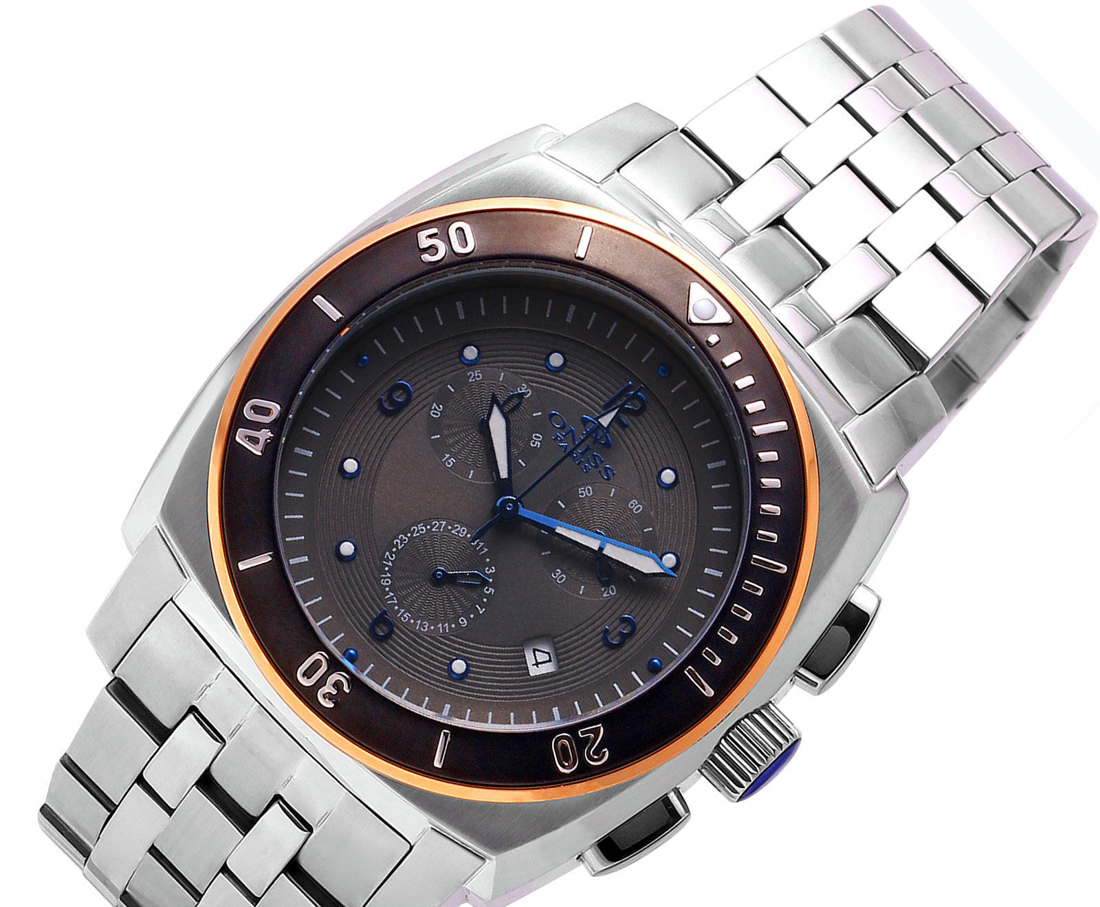 SWISS CHRONOGRAPH MOV'T, STAINELESS STEEL, ONISS ON614-M_BU - RETAIL AT ...