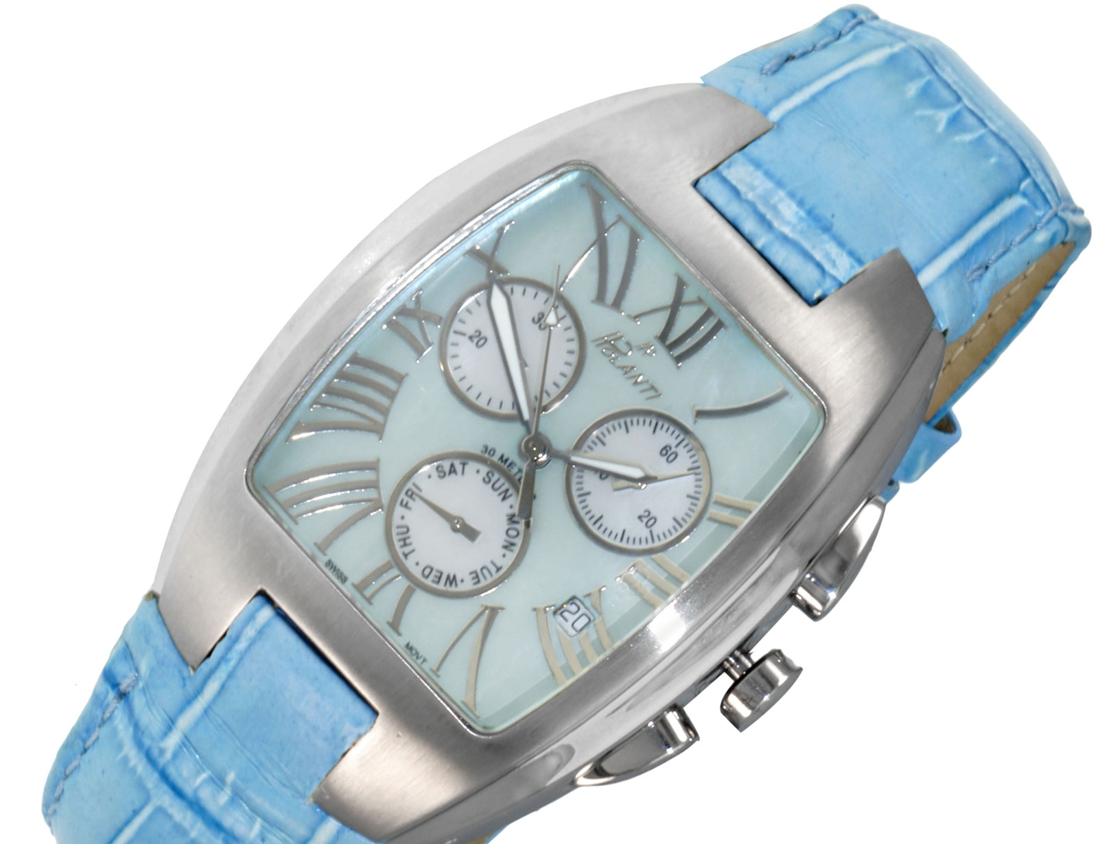 LeChateau Ladies, Swiss Quartz Chrongraph Watch, Blue Sunray Date dial ...