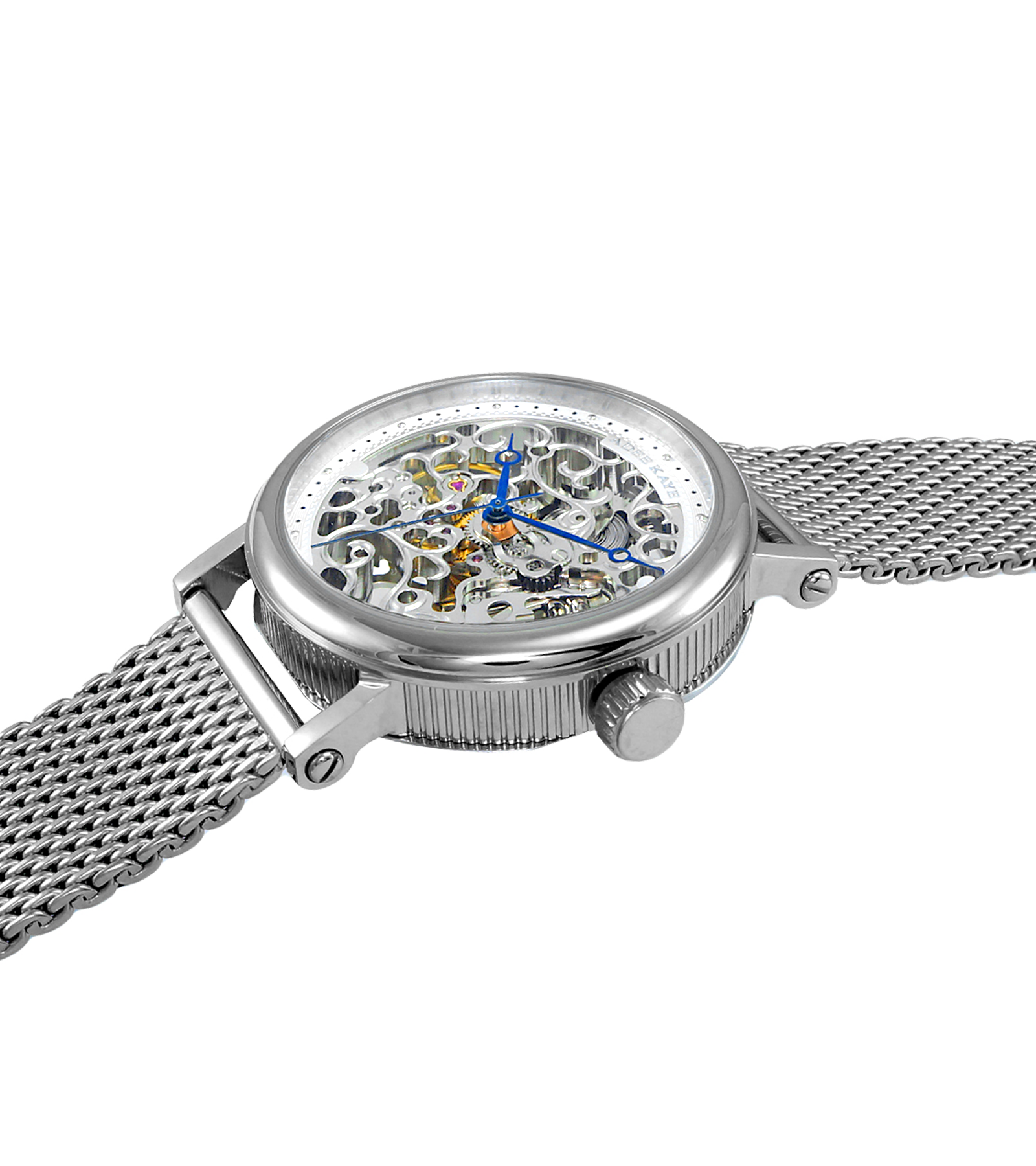 ADEE KAYE 20 JEWELS SKELETON AUTOMATIC, STAINLESS STEEL - MESH BAND ...