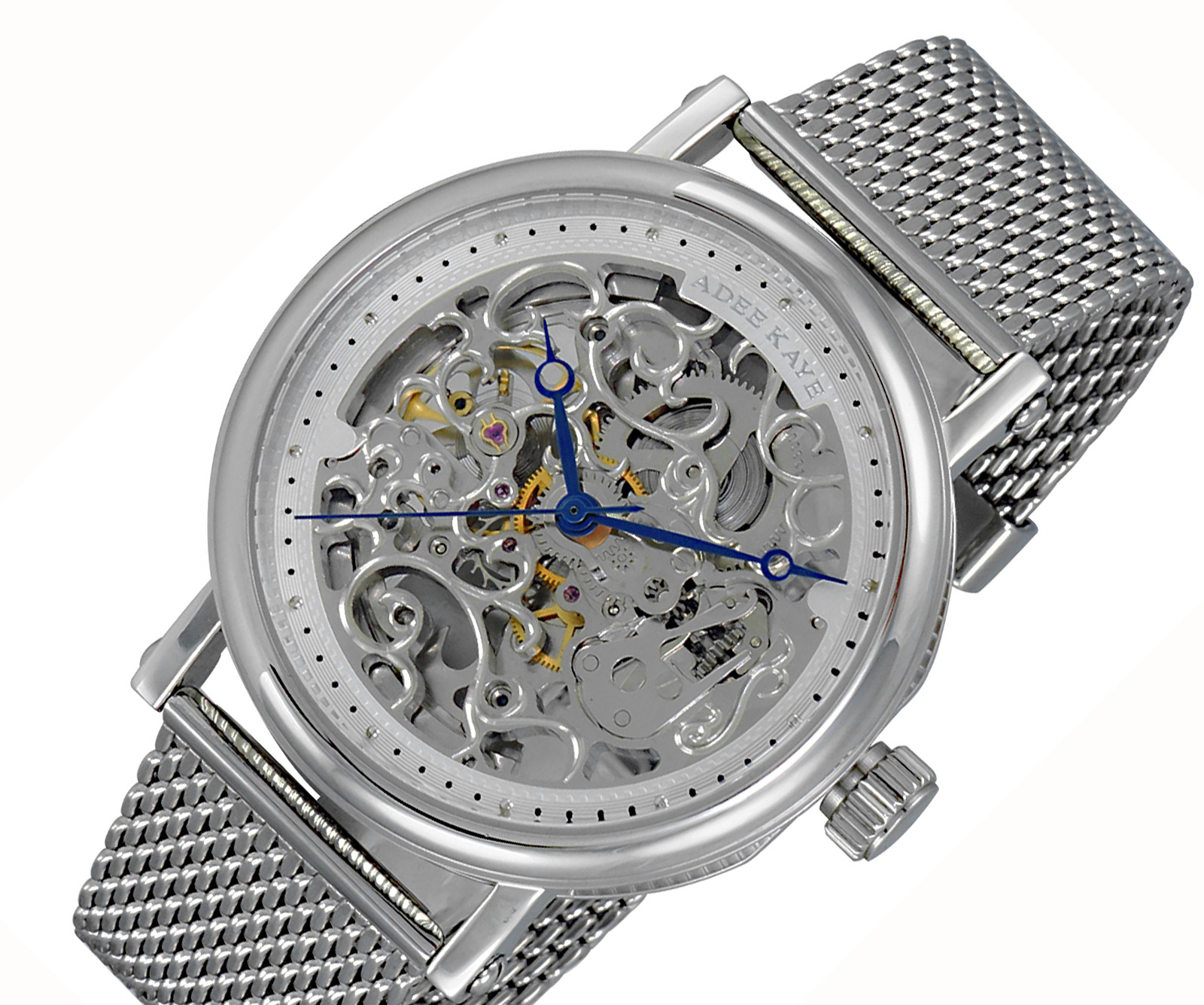 ADEE KAYE 20 JEWELS SKELETON AUTOMATIC, STAINLESS STEEL - MESH BAND ...