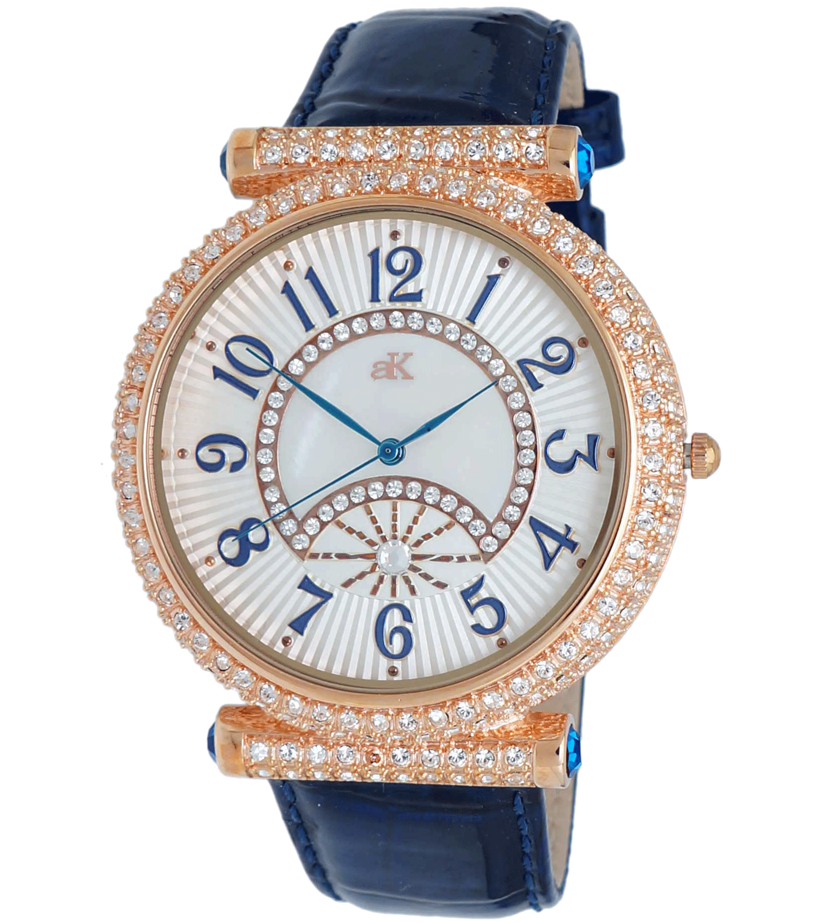 ADEE KAYE, "FLORENCE" ROSE TONE, 239 pcs TOTAL STONE, WHITE MOP DIAL, BLUE STRAP, AK8684, MSRP ...