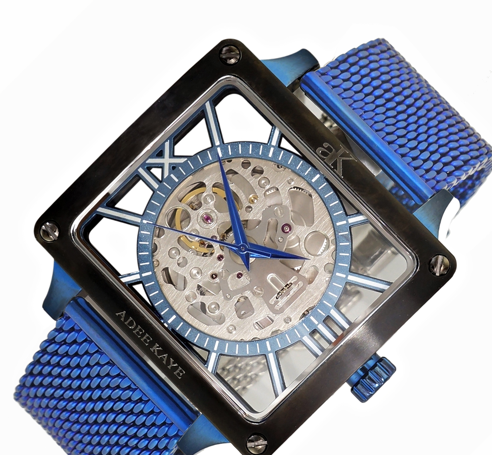 Adee Kaye Men's 24 Jewel Automatic Movement, Skeletal Design, Mesh Band ...