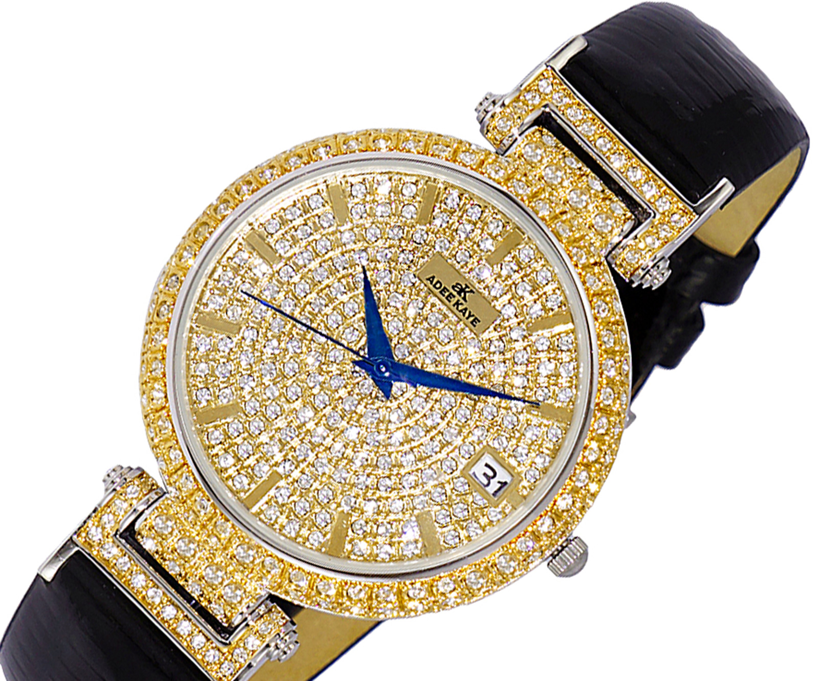 ADEE KAYE Mid-size ROSETON GOLD -TONE , AUSTRIAN STONES, 3-HAND -DATE ...