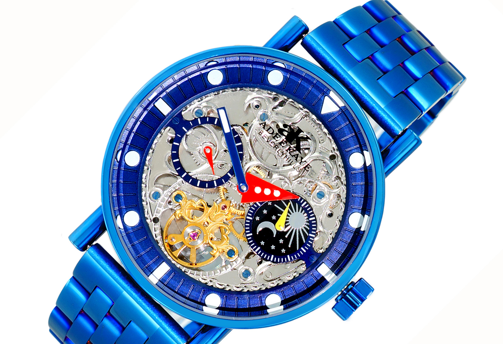 ADEE KAYE Skeleton Automatic -21 Jewels Movement , Sun and Moon Phase ...