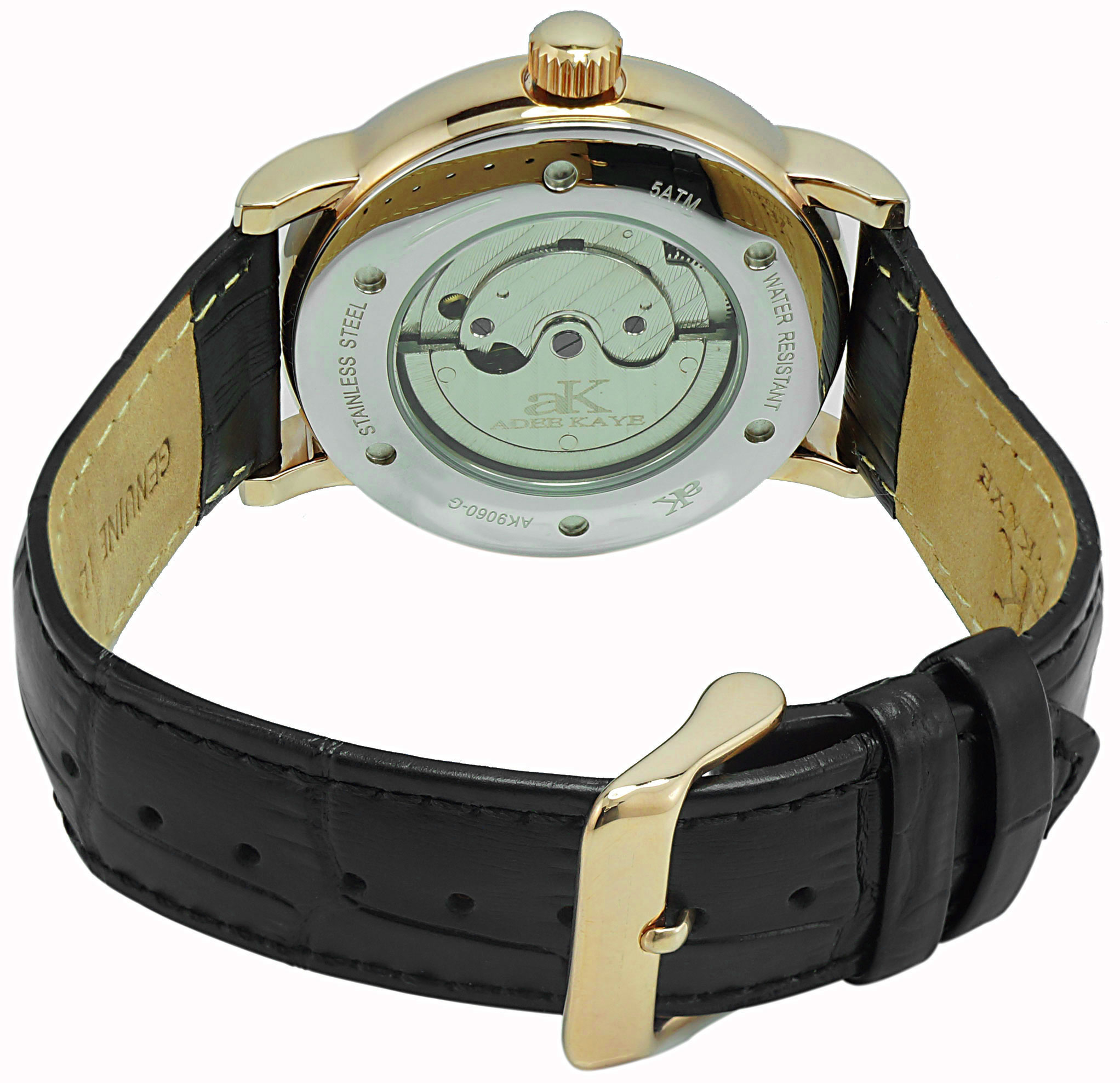 AUTOMATIC MOVEMENT, MENIRAL CRYSTAL, GENUINE LEATHER BAND, AK9060-MG ...
