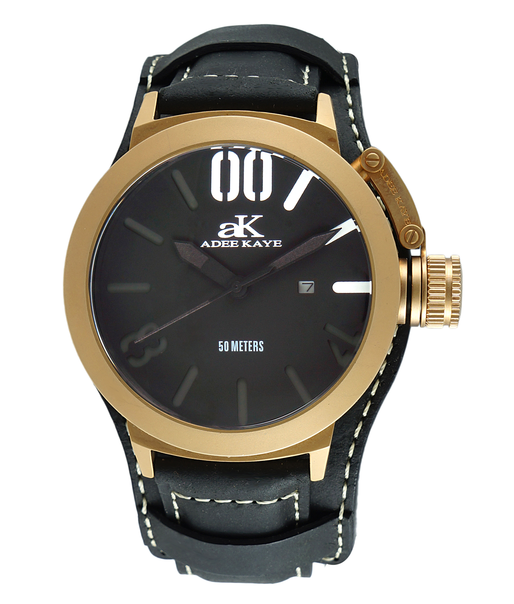 DOME CRYSTAL, DATE-DIAL, GENUINE LEATHER BAND, AK7285-RGBK-WIDE ...