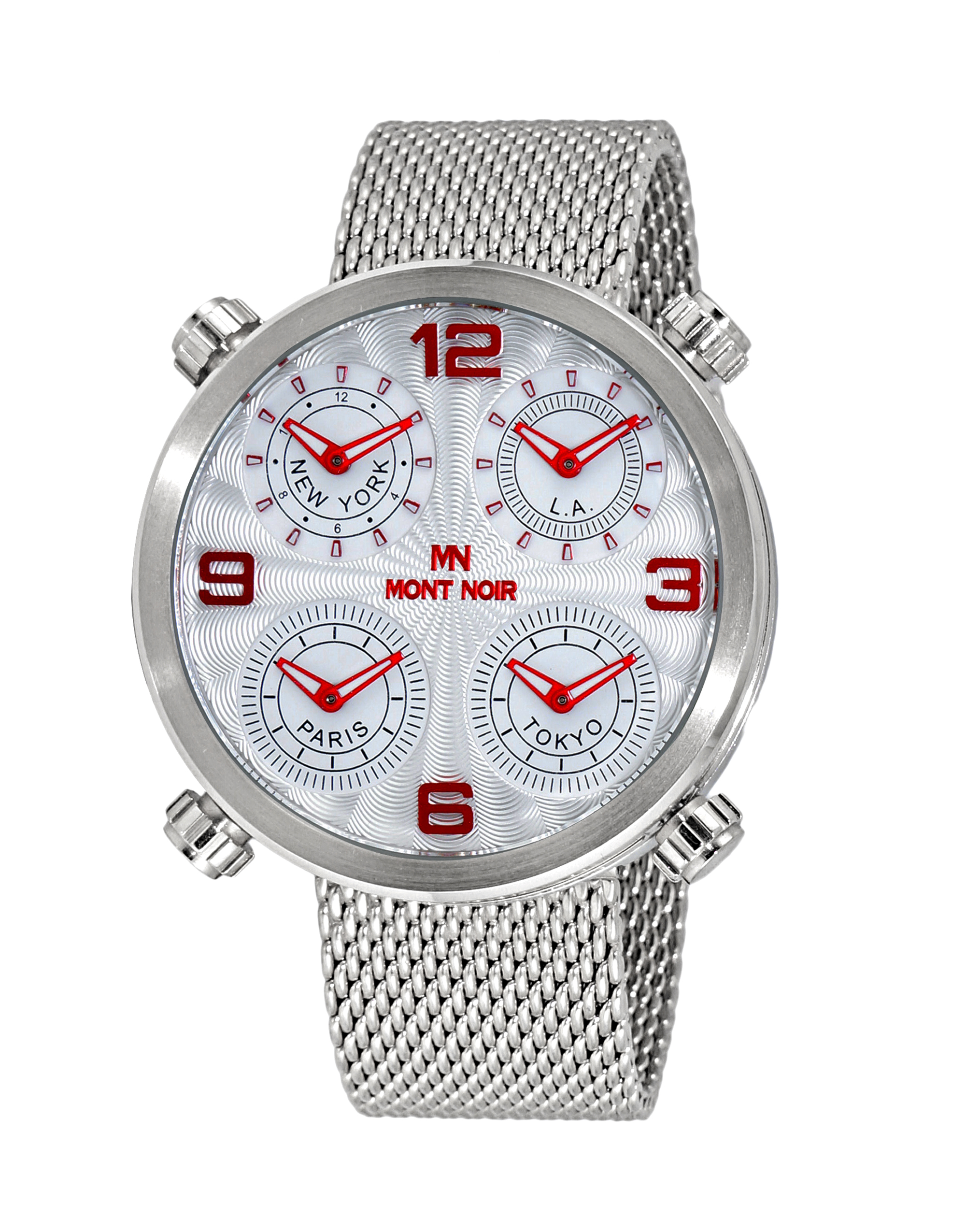 Le Chateau 4-TIME ZONE WATCH, DOUBLE LAYER DIAL, STAINLESS STEEL MESH ...
