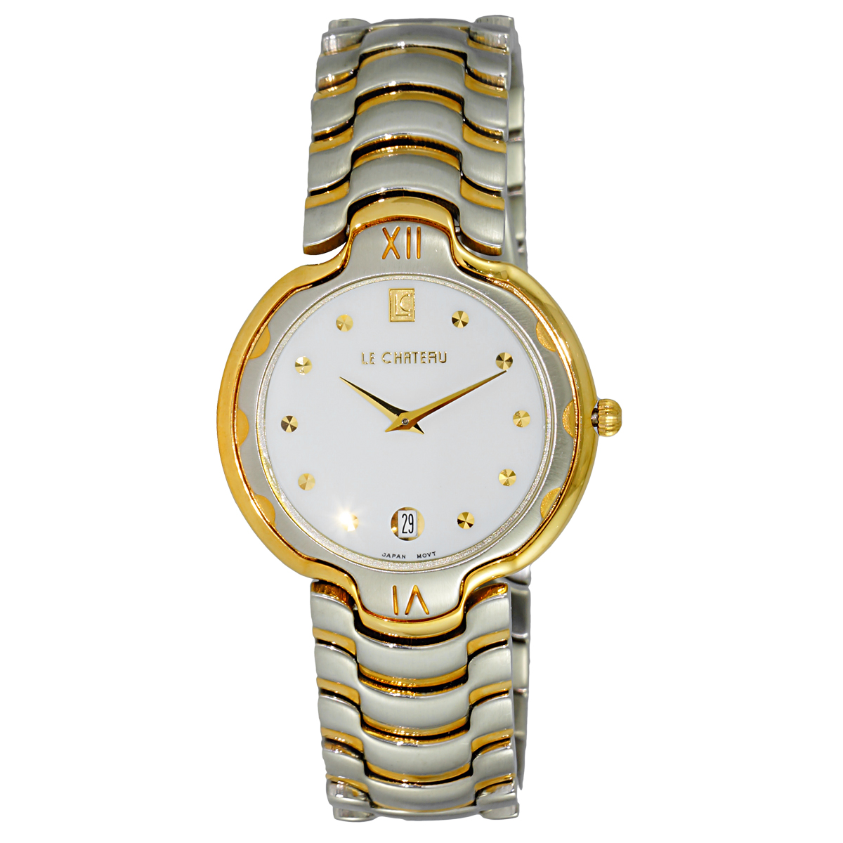 Le Chateau Women's "Glisten" Silver & Gold Tone Date Quartz Watch-White ...