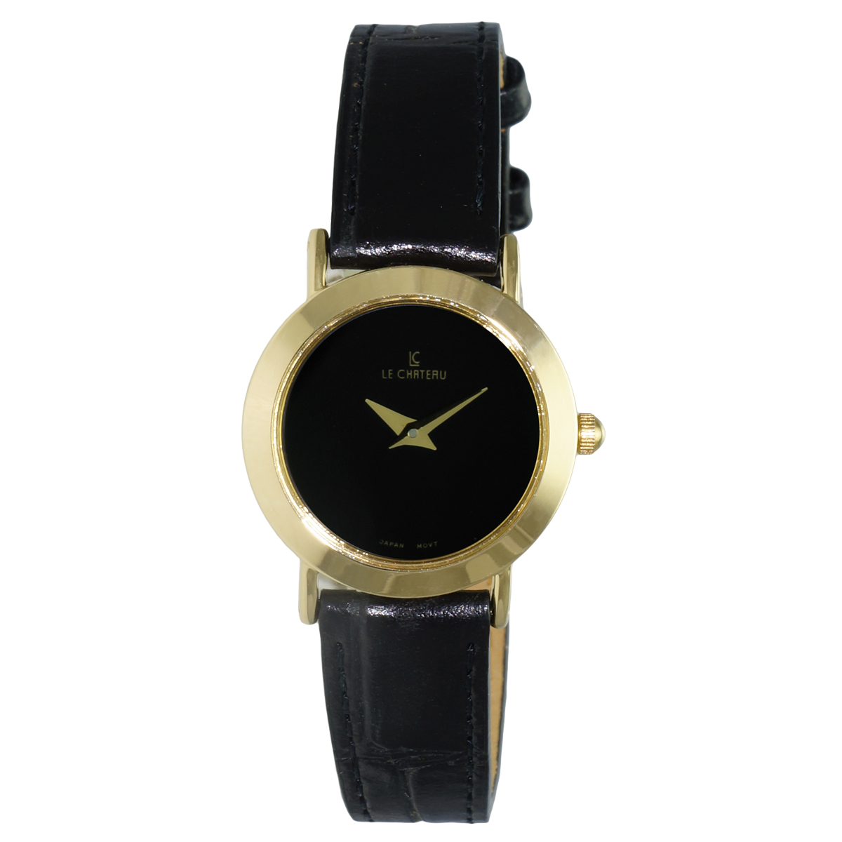 Le Chateau Women's Gold Tone & Black Stainless Steel & Leather Watch ...