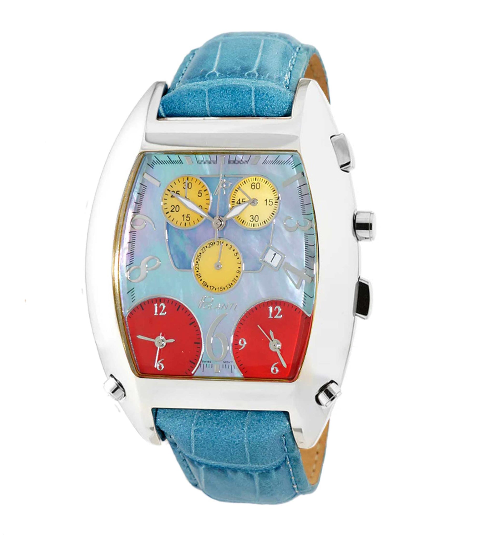 Lechateau Men's, 3 Time Zone Chronograph, Blue Mother of Pearl Dial ...
