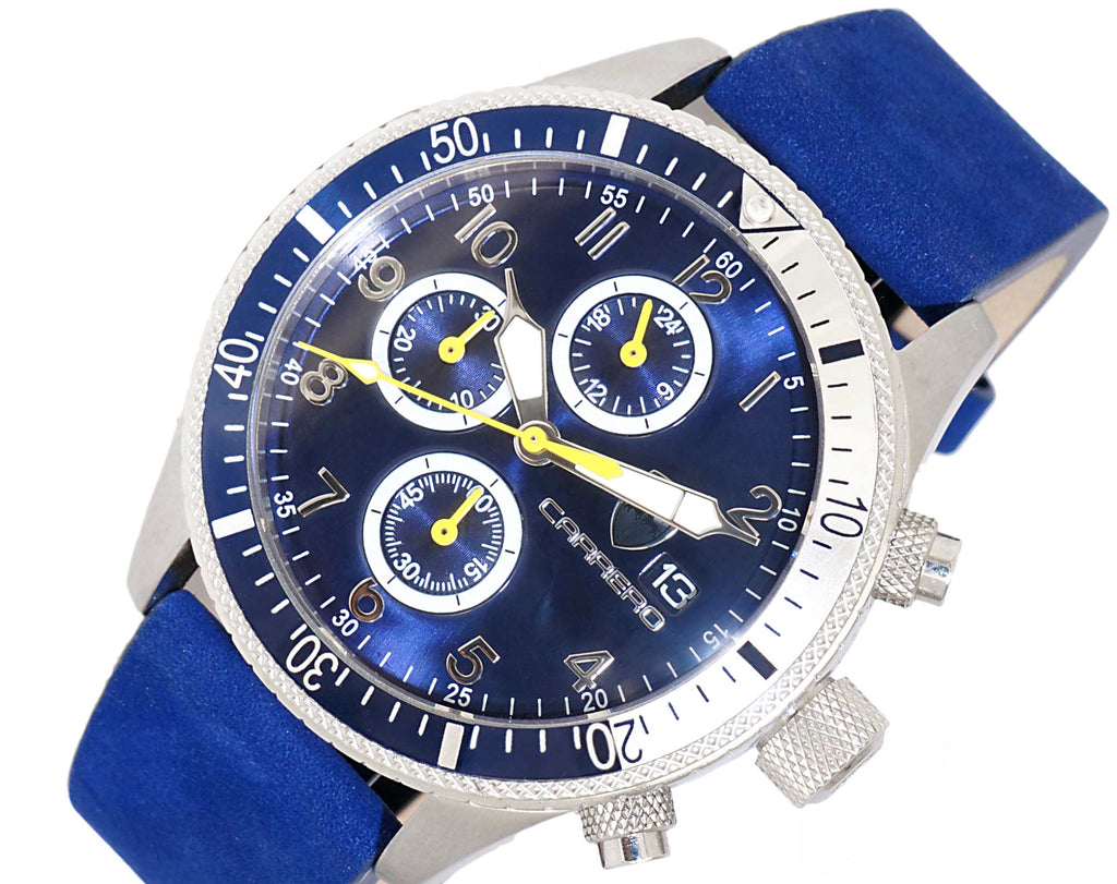 Lechateau, Men's Chronograph Epson VR33 Muscle, Blue Dial, Silver-Blue ...