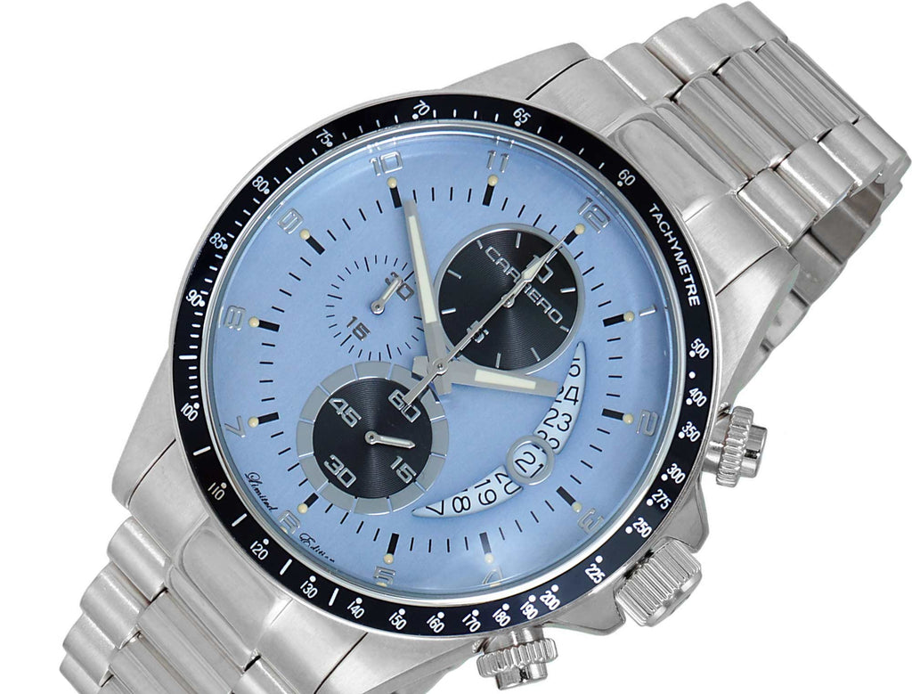 Lechateau Mens, Swiss-Ronda Chronograph Mov't, Light Blue - Date Dial ...
