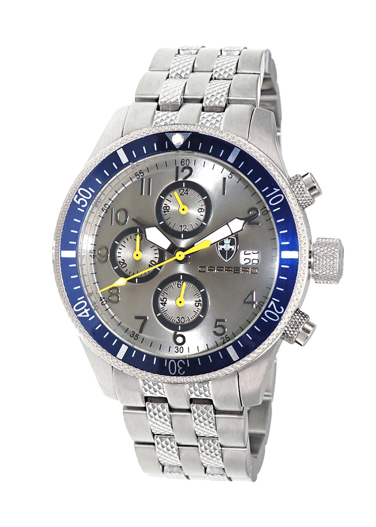 LeChateau Mens -VR33 Muscle Chronograph, Silver Dial Blue Bezel ...