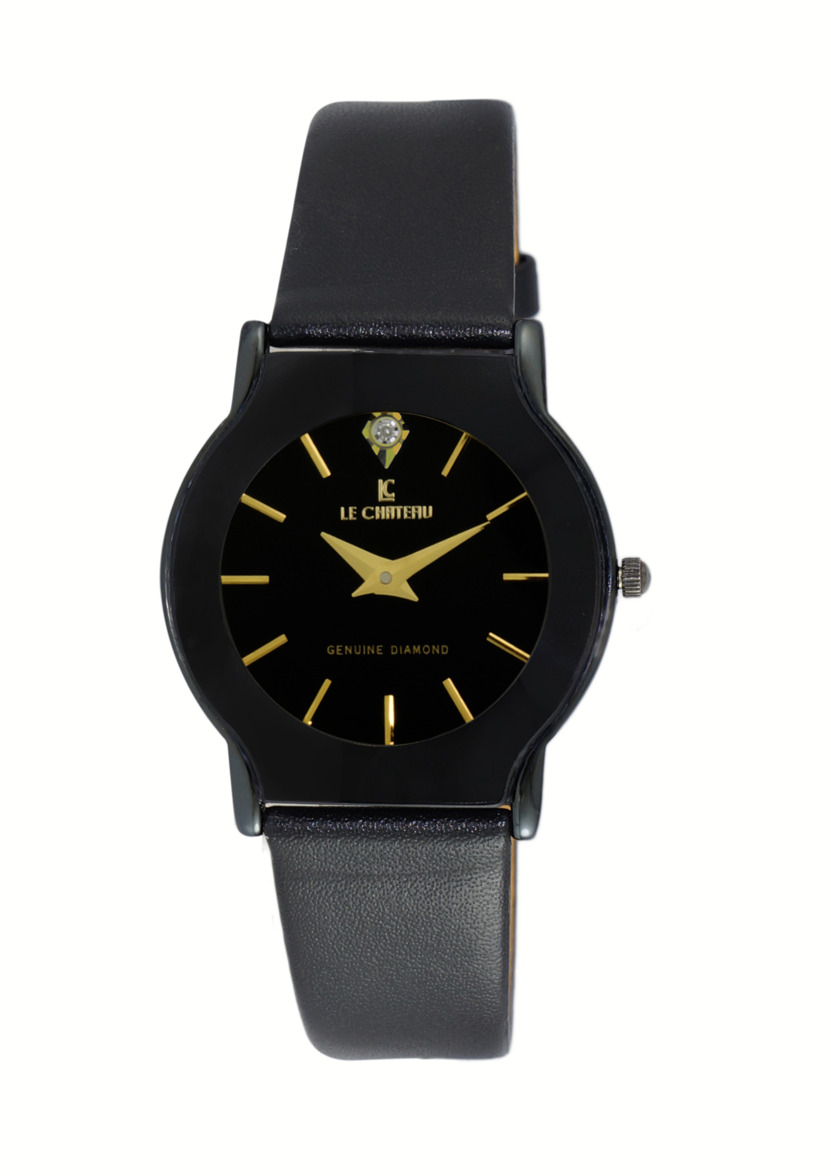 LeChateau MID-SIZE Dome Crystal, Stainless Steel & Leather Watch ...