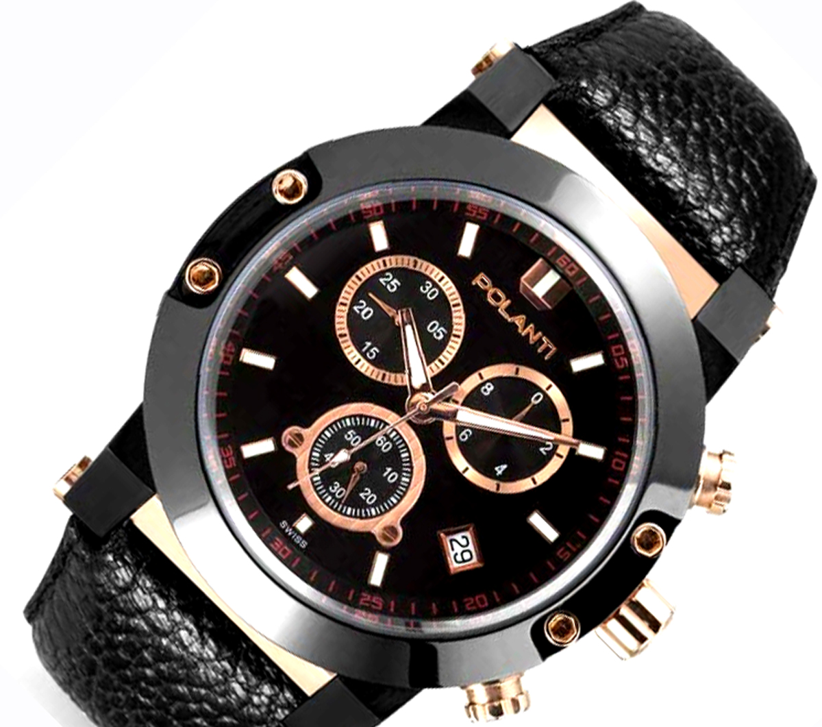 LeChateau - Polanti G-4 -Swiss Chronograph, Black-IP -Rose tone, Black ...