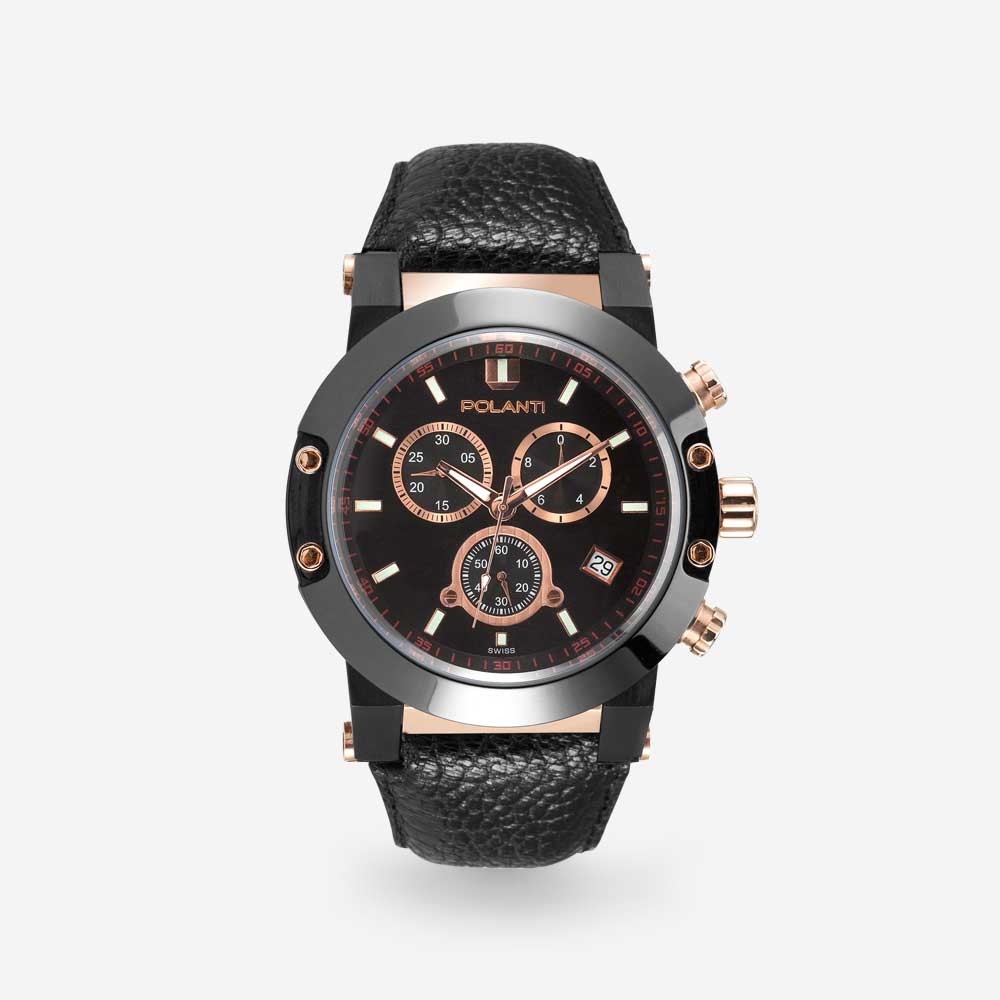 LeChateau - Polanti G-4 -Swiss Chronograph, Black-IP -Rose tone, Black ...