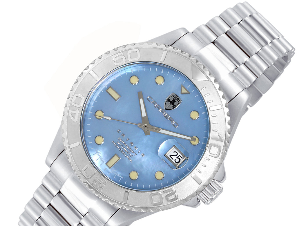 Lechateau Watches Men's Automatic , Blue Mother of Pearl Dial with ...