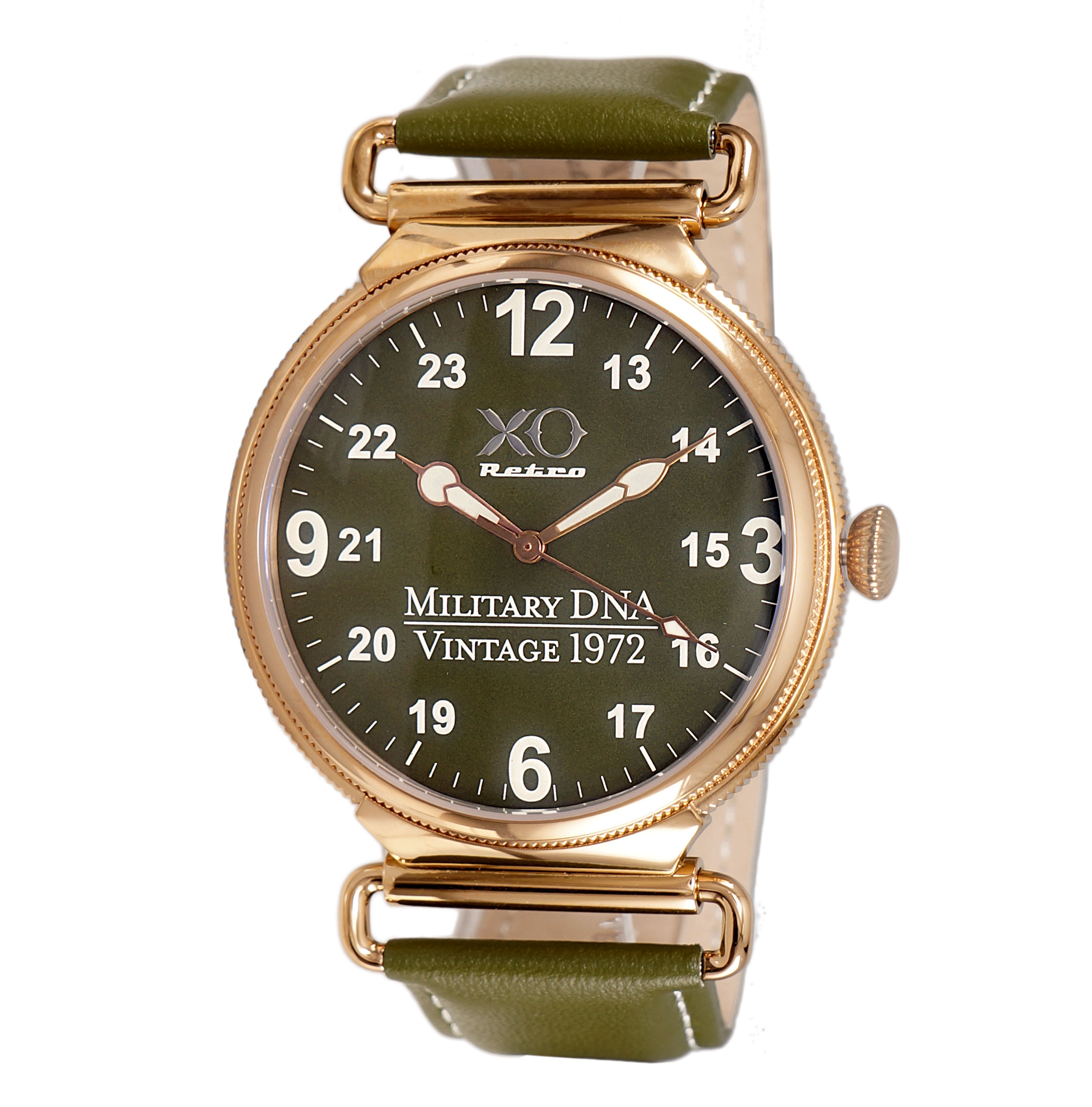 Lechateau Watches , XO-RETRO MILITARY VINTAGE GREEN ROSE TONE, GENUINE ...