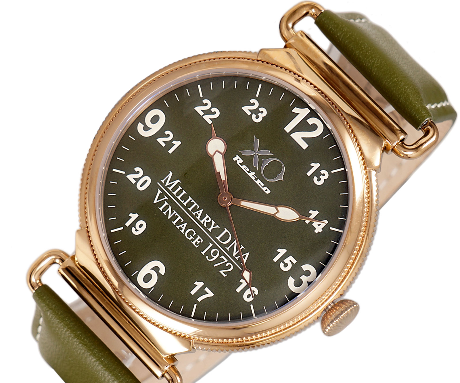 Lechateau Watches , XO-RETRO MILITARY VINTAGE GREEN ROSE TONE, GENUINE ...