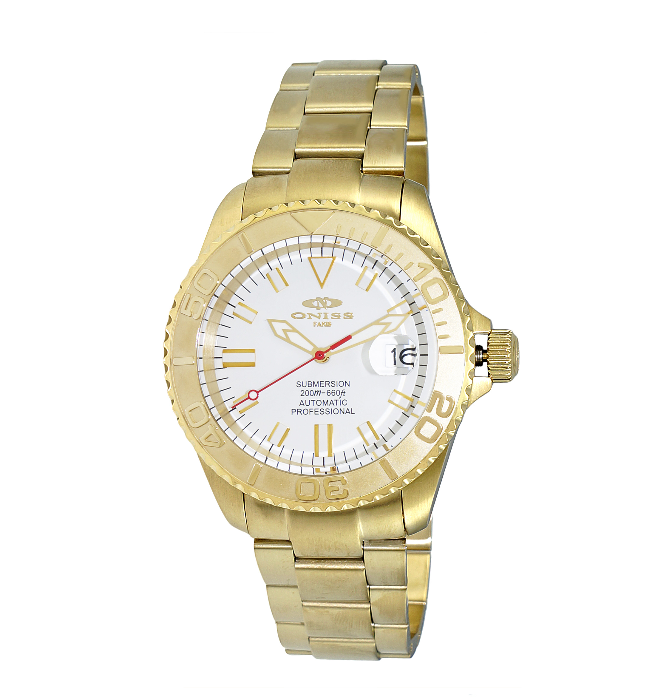 ONISS AUTOMATIC - 21 JEWELS, SUN RAY - DATE - ALL GOLD TONE DIAL CASE ...