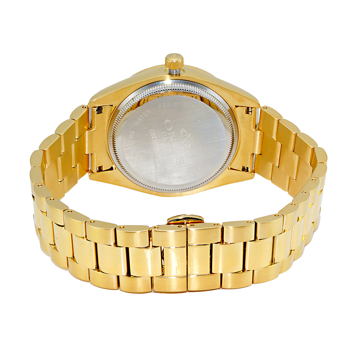 ONISS DATE-DIAL AUSTRIAN CRYSTAL ACCENT, GOLD TONE CASE AND BAND, ONISS ...